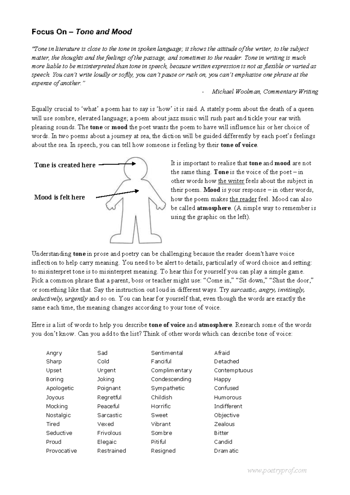 Focus on Tone and Mood in Literature - Good Practice Notes - Studocu