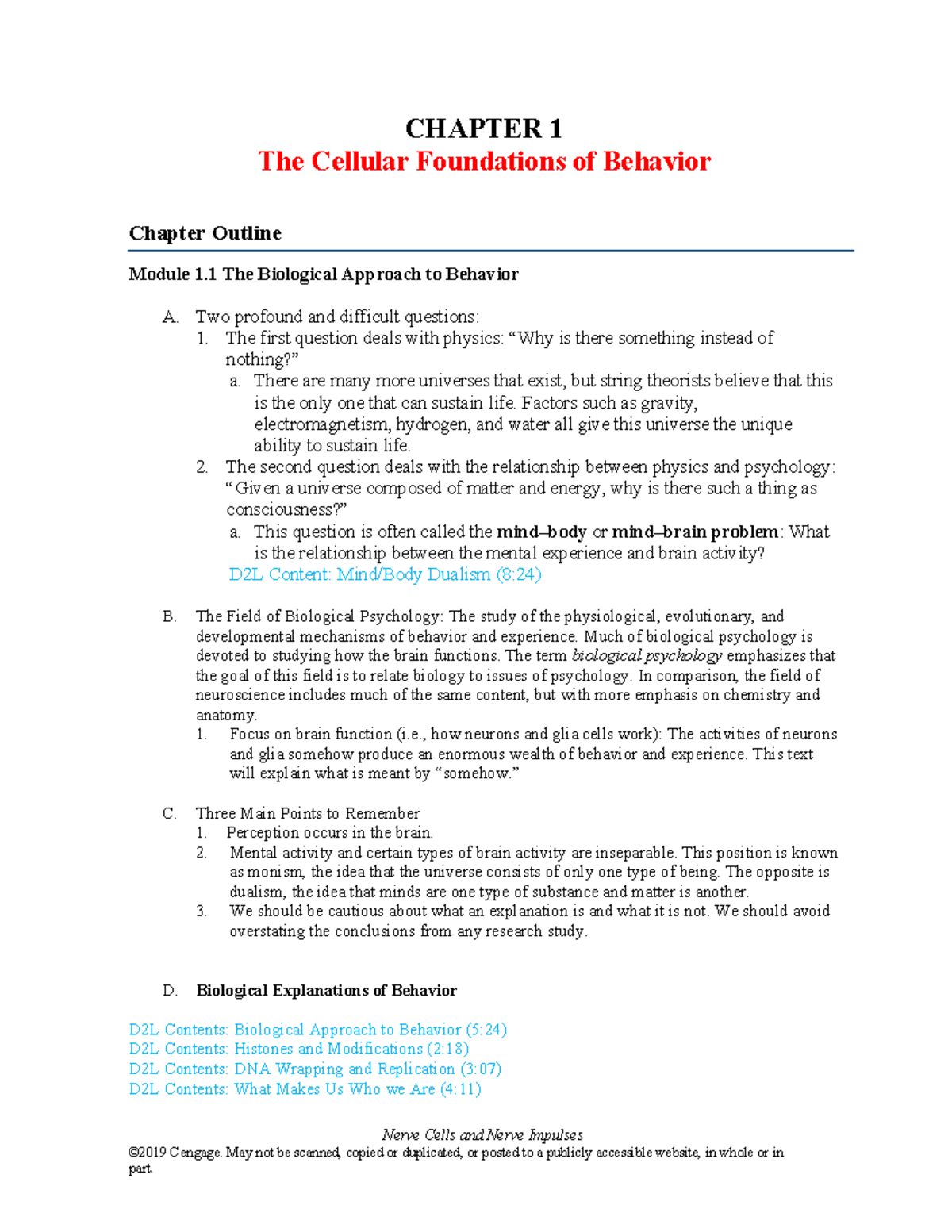 P411 Biological Psychology Chapter 1 Outline - Kalat F23 - Studocu