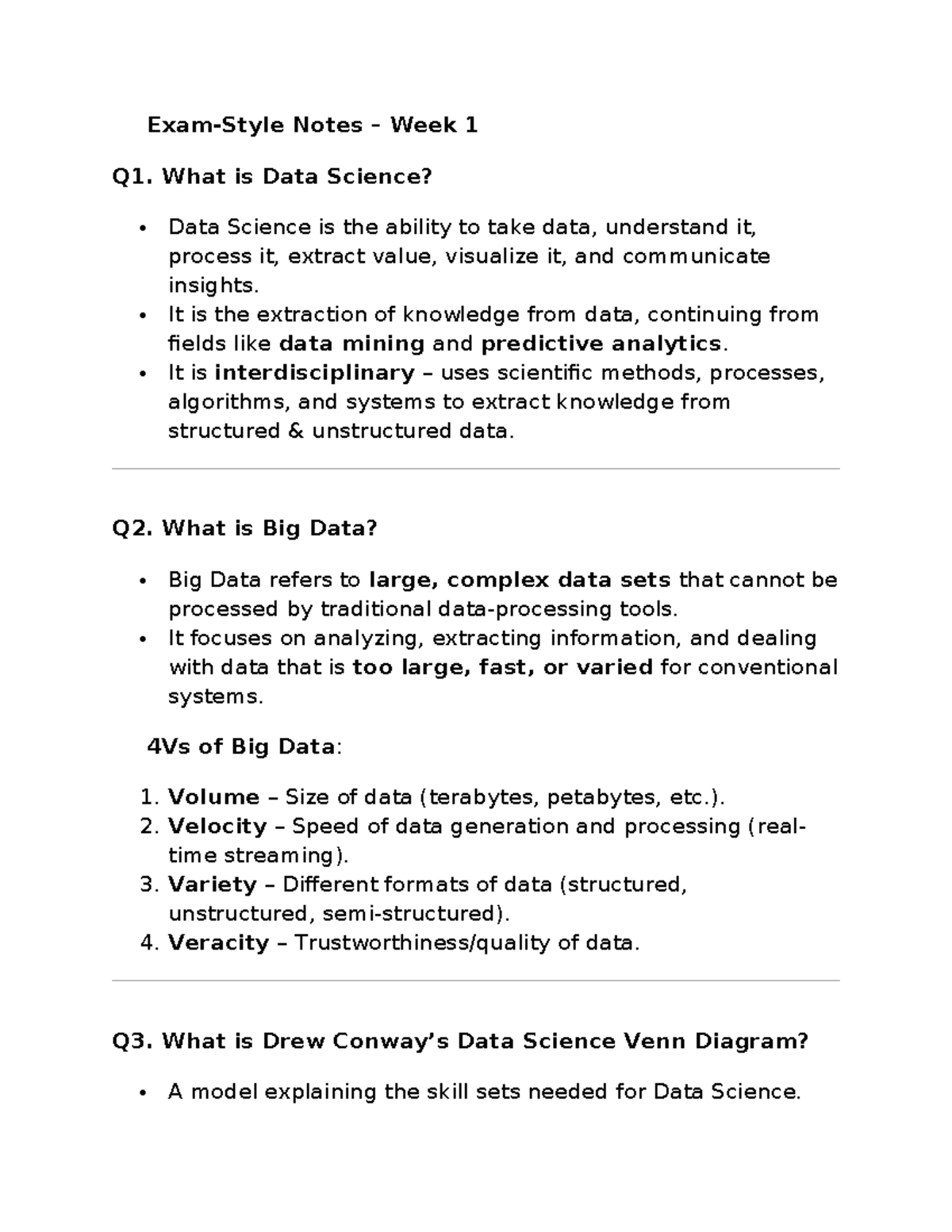 FIT1043 Week 1-4 Exam Style Notes on Data Science and Visualization ...