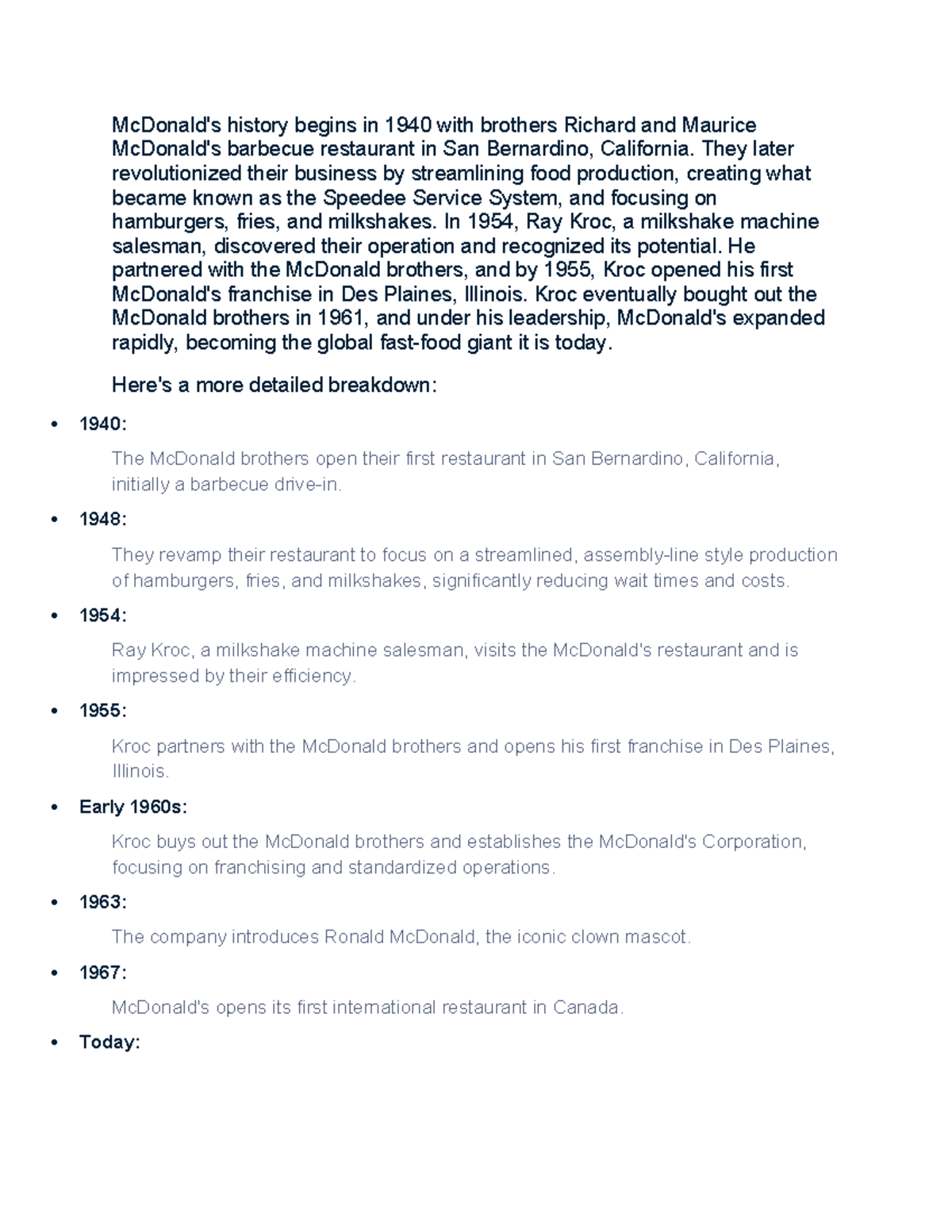 HIST 101: The Rise of McDonald's (1940-1967) - Studocu