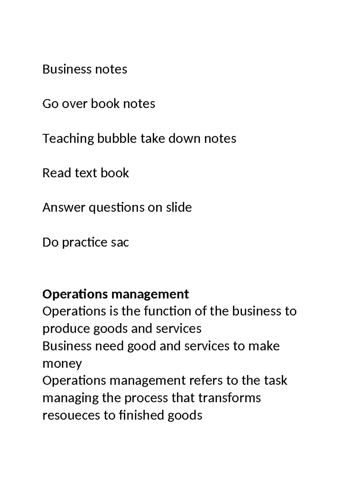 Operations Management Notes: Key Concepts and Strategies (BUS 101 ...