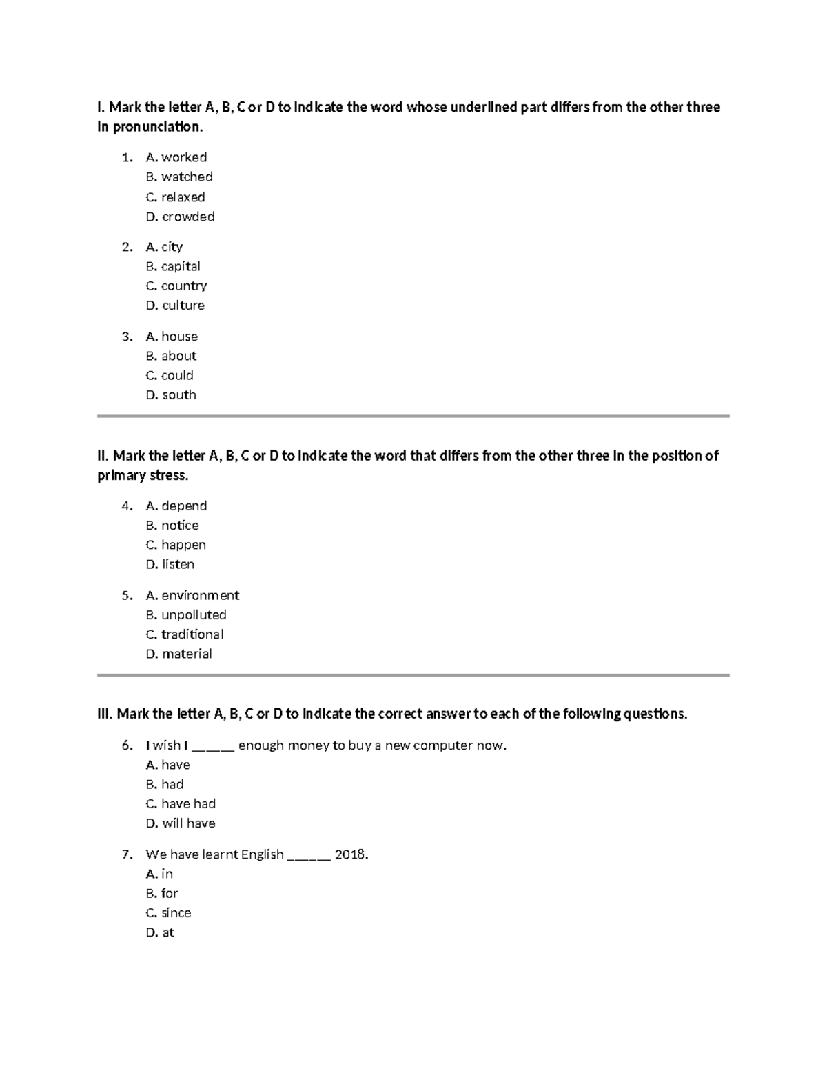 TEST 1 - English 9 - Overall Assessment and Practice - Studocu
