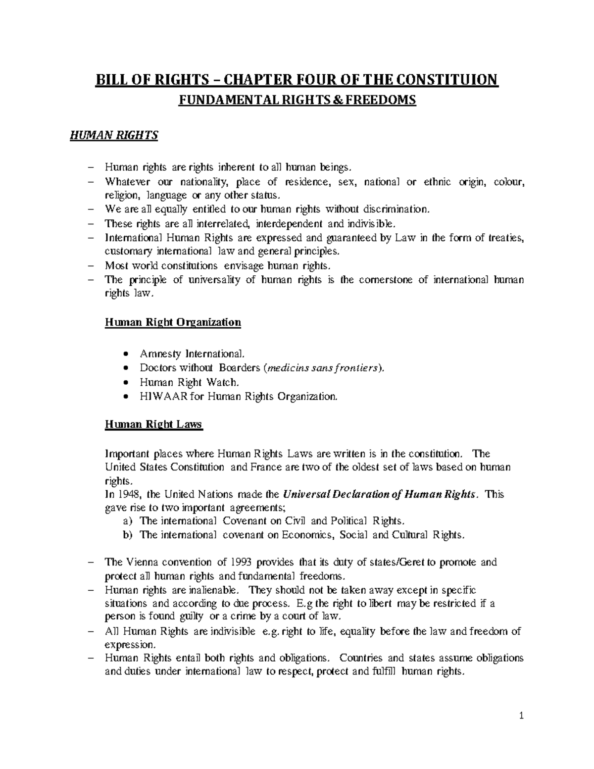 Fundamental Rights & Freedoms: Bill of Rights Chapter 4 Overview - Studocu