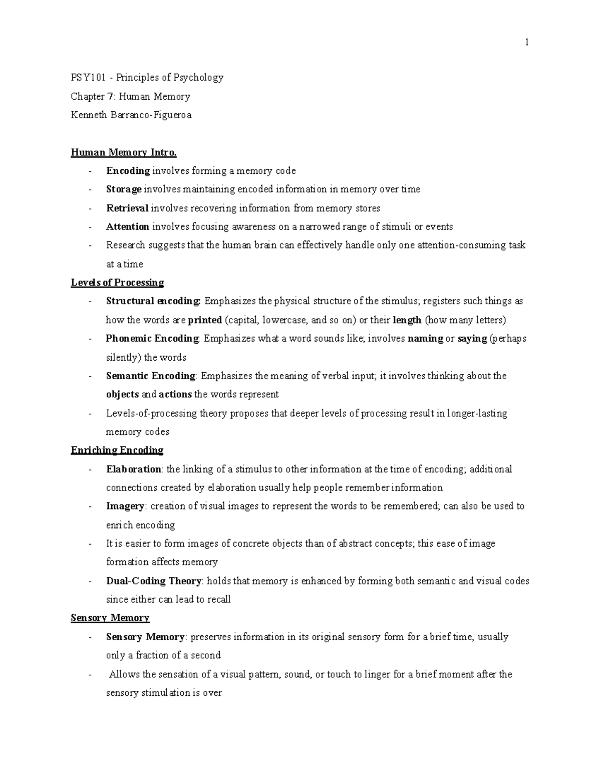 PSY101 Chapter 7 - PSY101 - Principles of Psychology Chapter 7: Human ...