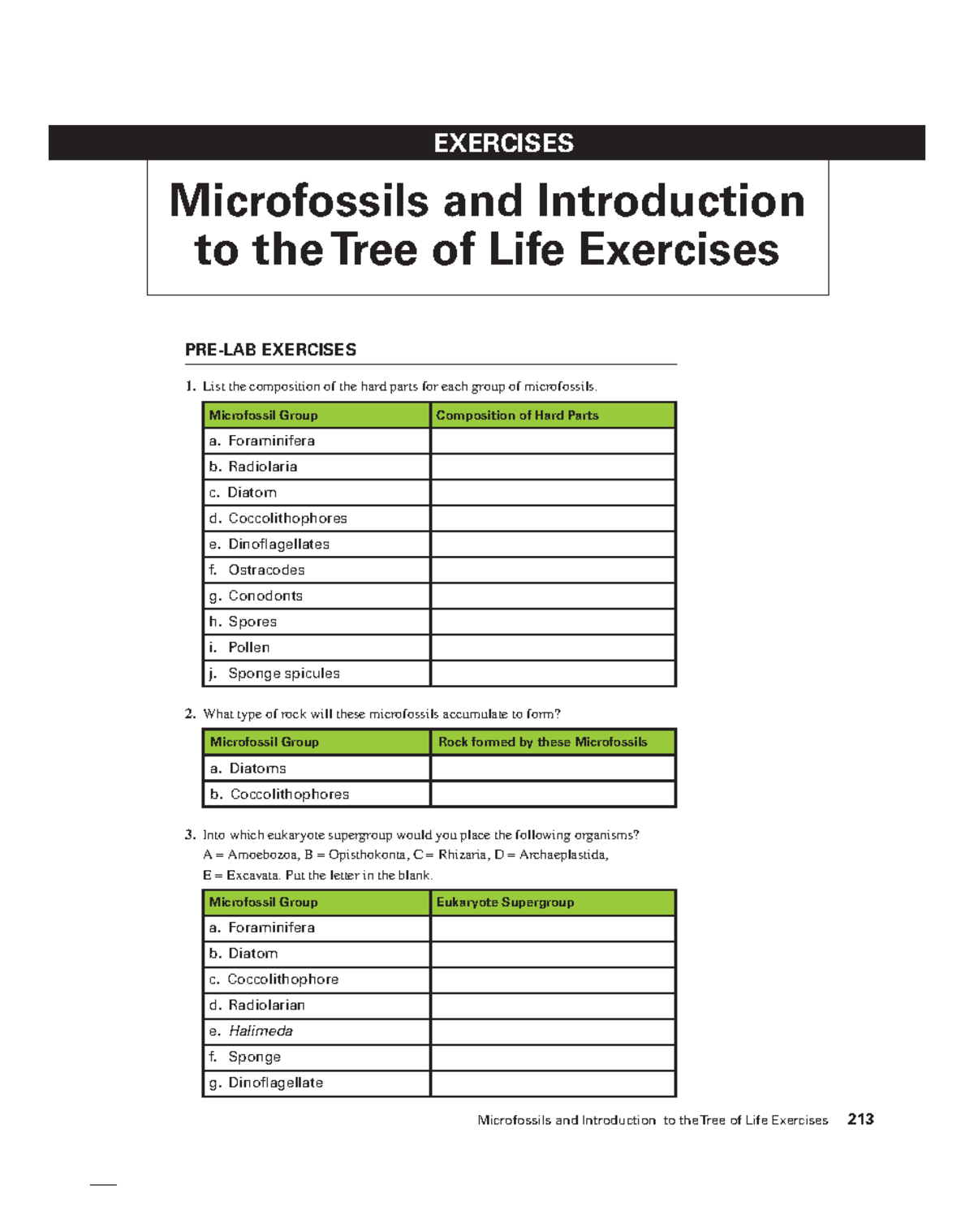 Microfossils and Introduction to the Tree of Life Lab Exercises 213 - Studocu