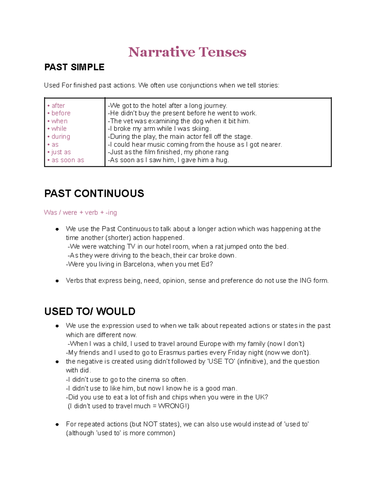 Narrative Tenses Overview - Inglese B2 Grammar Guide - Studocu