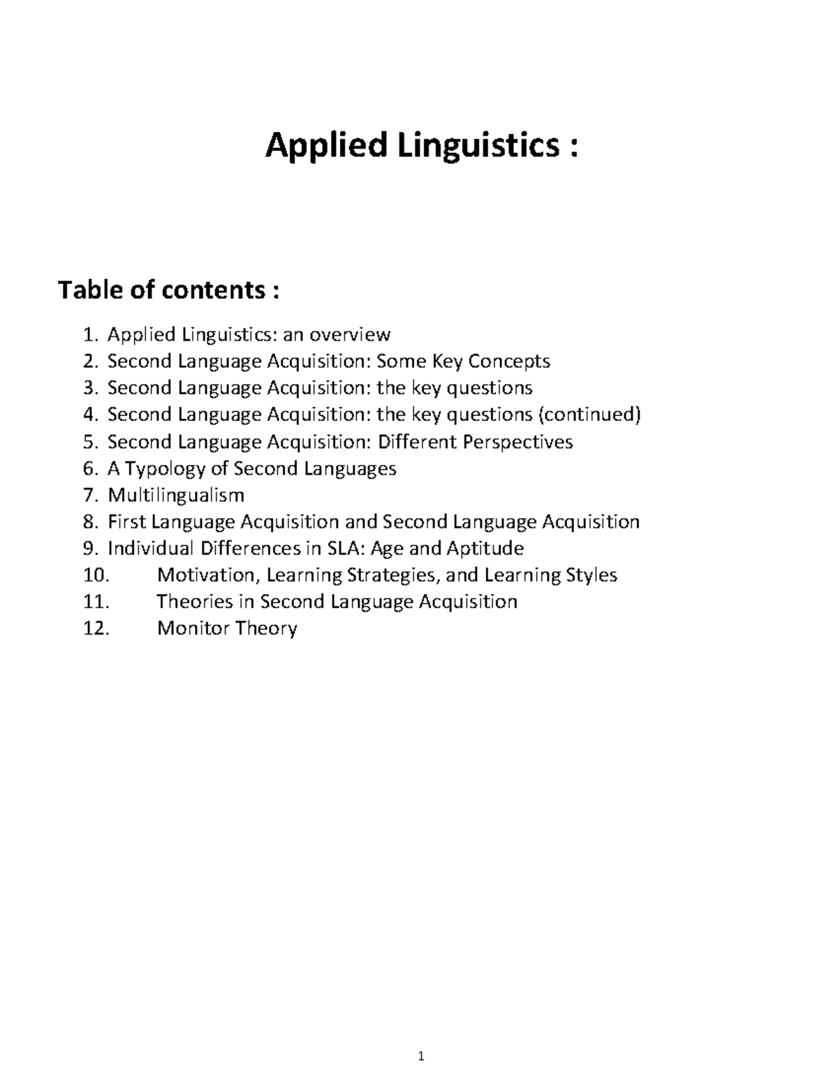 Applied Linguistics - Notes & Summary for SLA Concepts and Questions ...