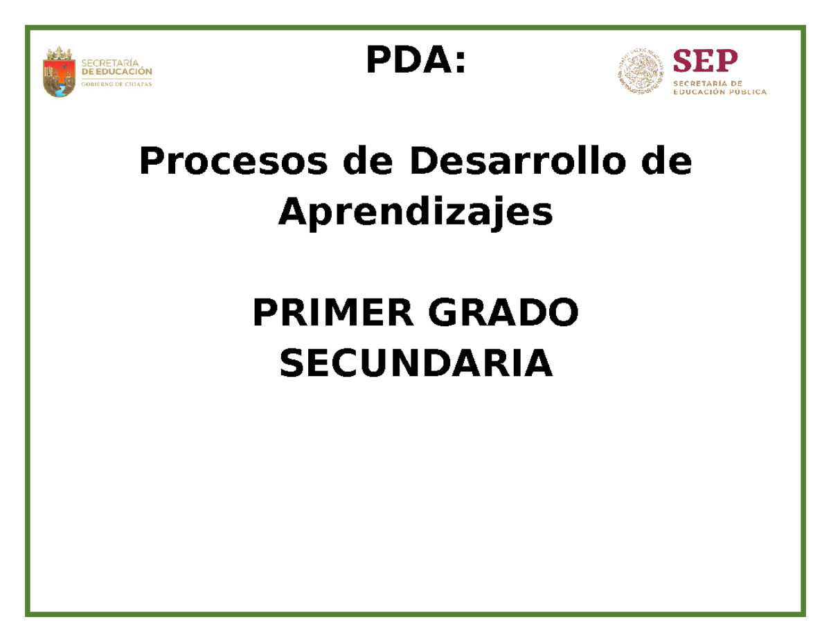 P DA 1RO Actualizado doc - PDA: Procesos de Desarrollo de Aprendizajes PRIMER GRADO SECUNDARIA ...