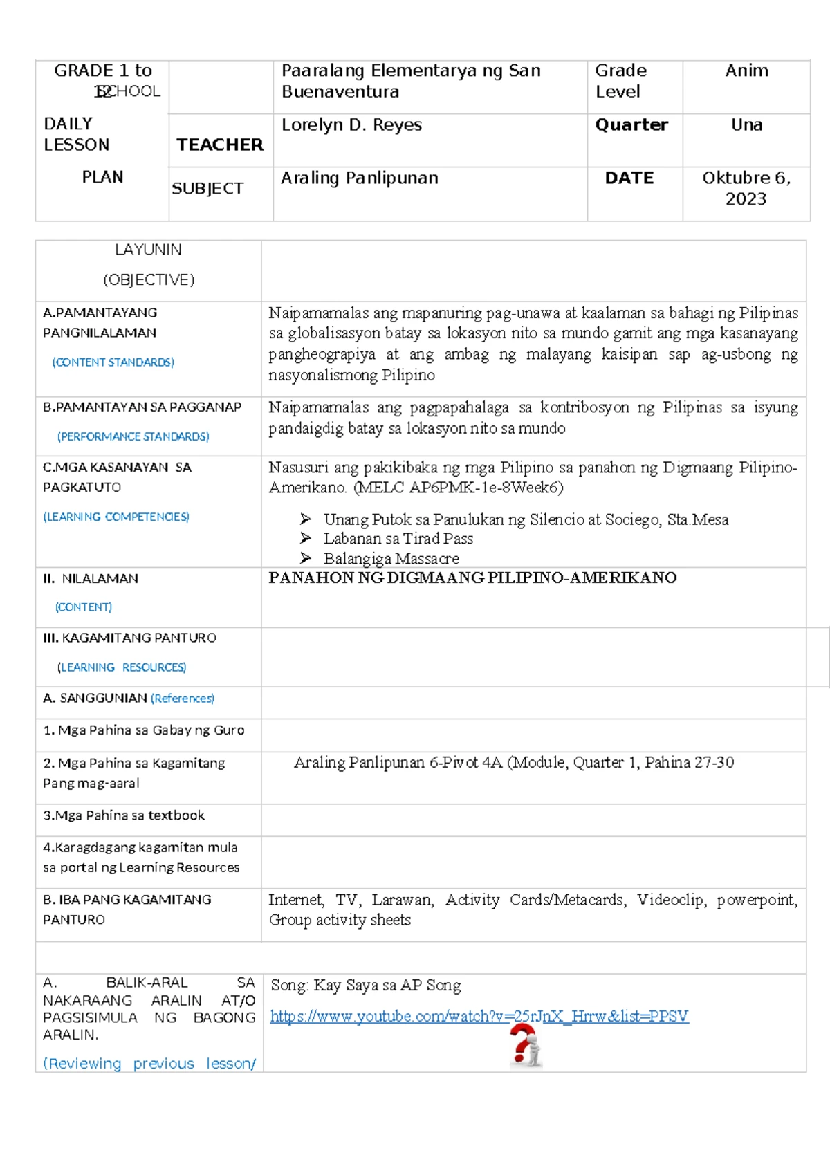 Lesson Plan Assessment Indicators for Practice Teachers - Studocu