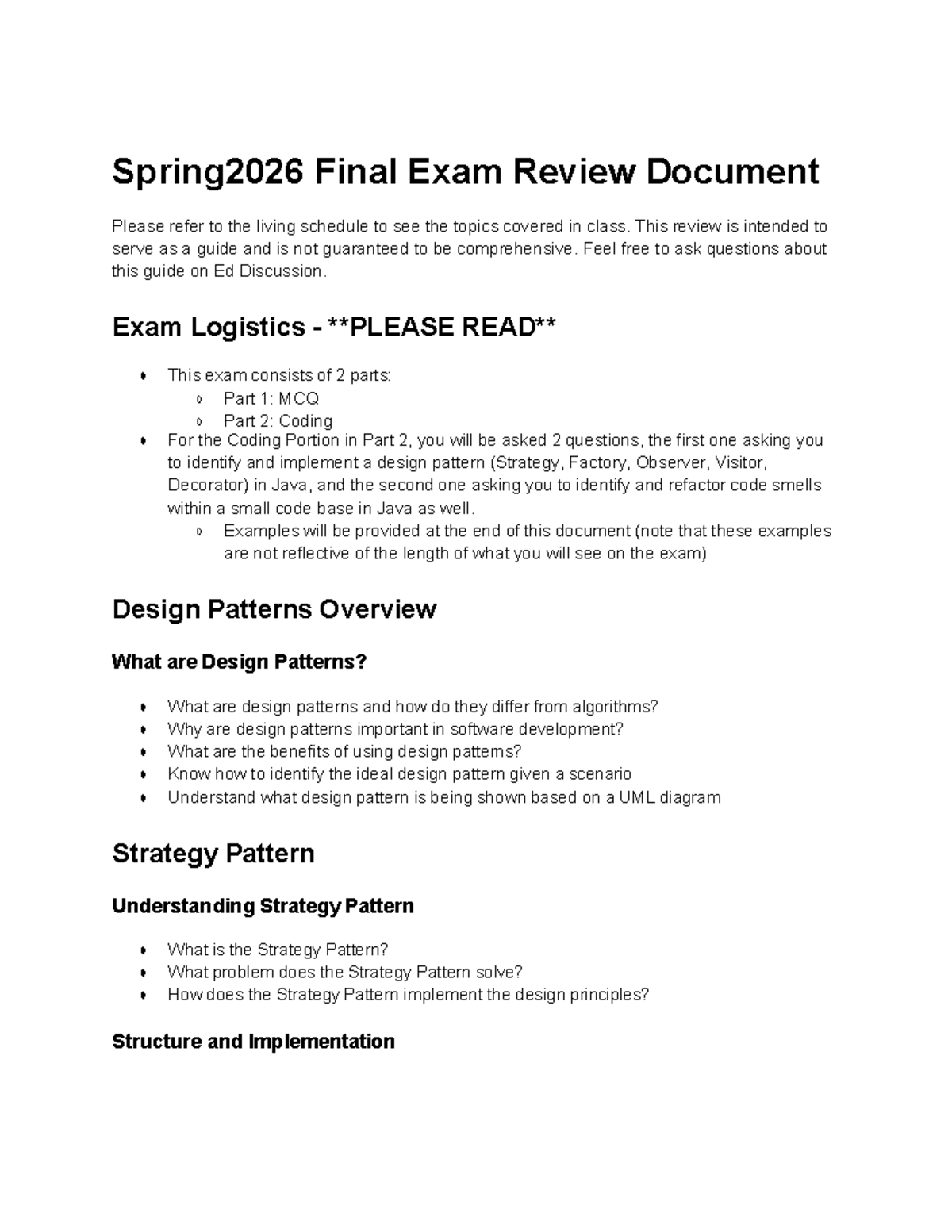 CS 2340 Final Exam Review Guide - Spring 2026 - Studocu