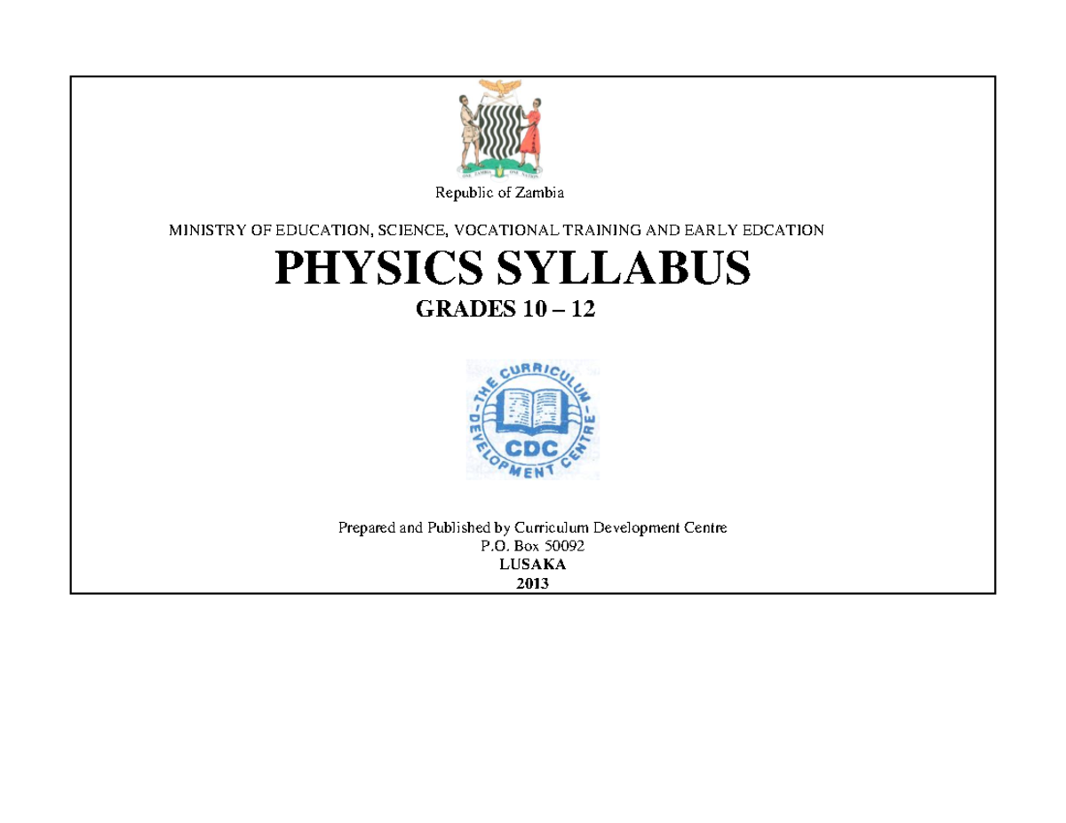 Physics 5054: Syllabus for Grades 10-12 - Comprehensive Guide - Studocu