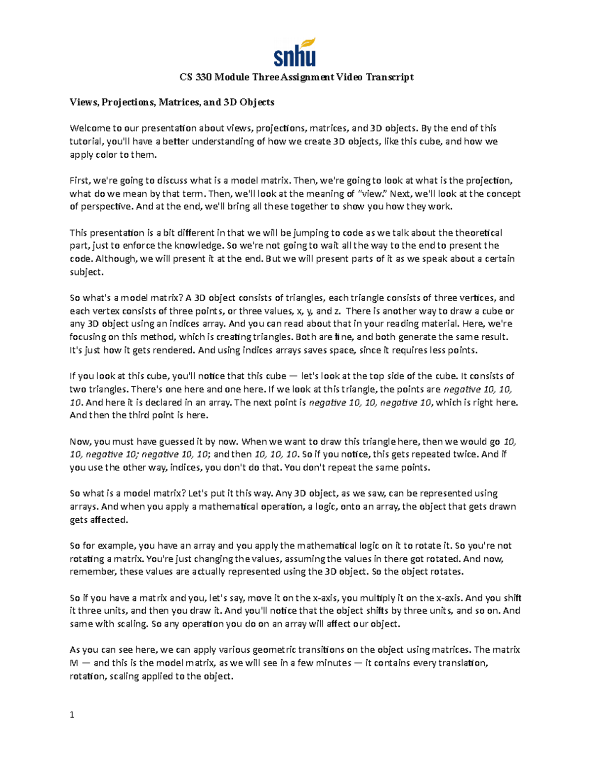 CS 330 Module Three Assignment Video Transcript - CS 330 Module Three Assignment Video ...