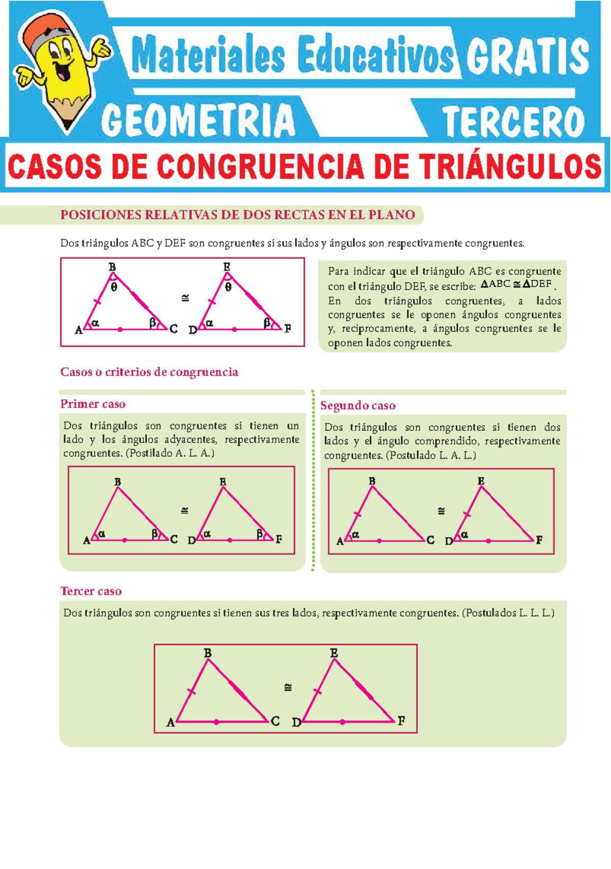 CASO DE CONGRUENCIA DE TRIÁNGULOS - TERCER GRADO SECUNDARIA - Studocu