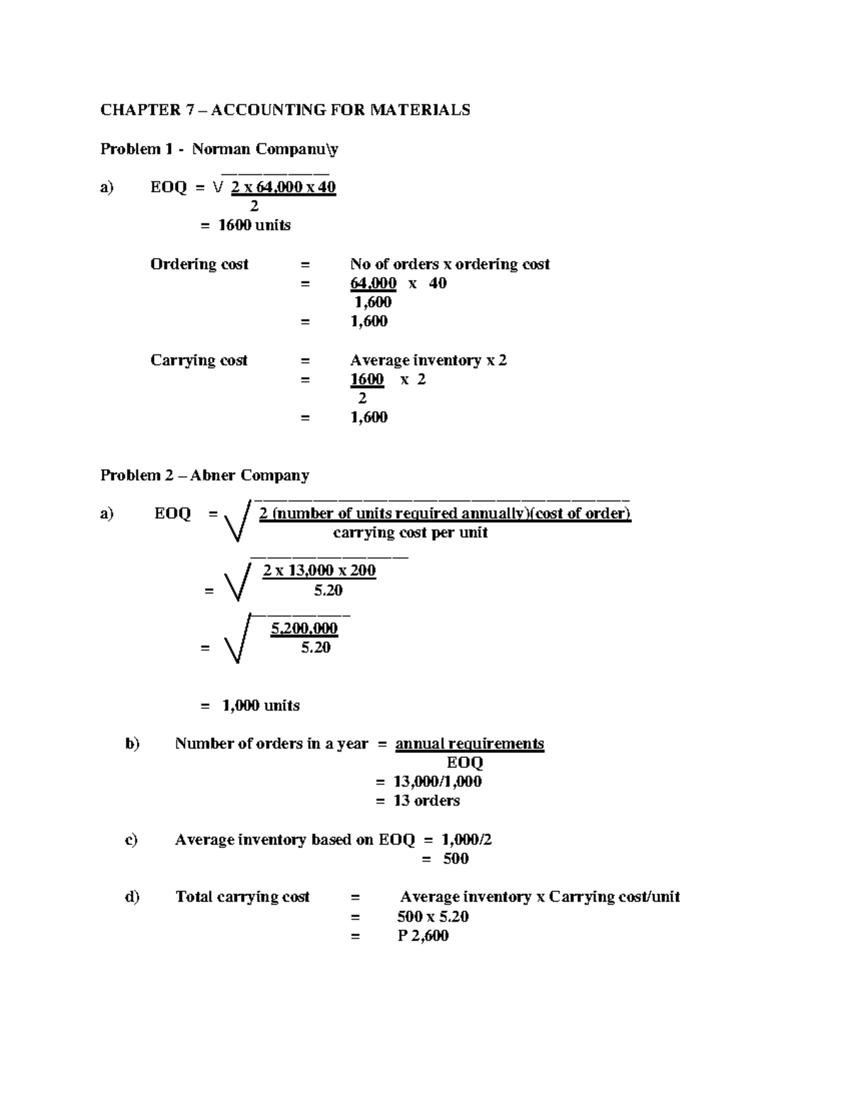 Cost Accounting Chapter 7-8 Answer Key (M,DL,&FO) - CHAPTER 7 ...