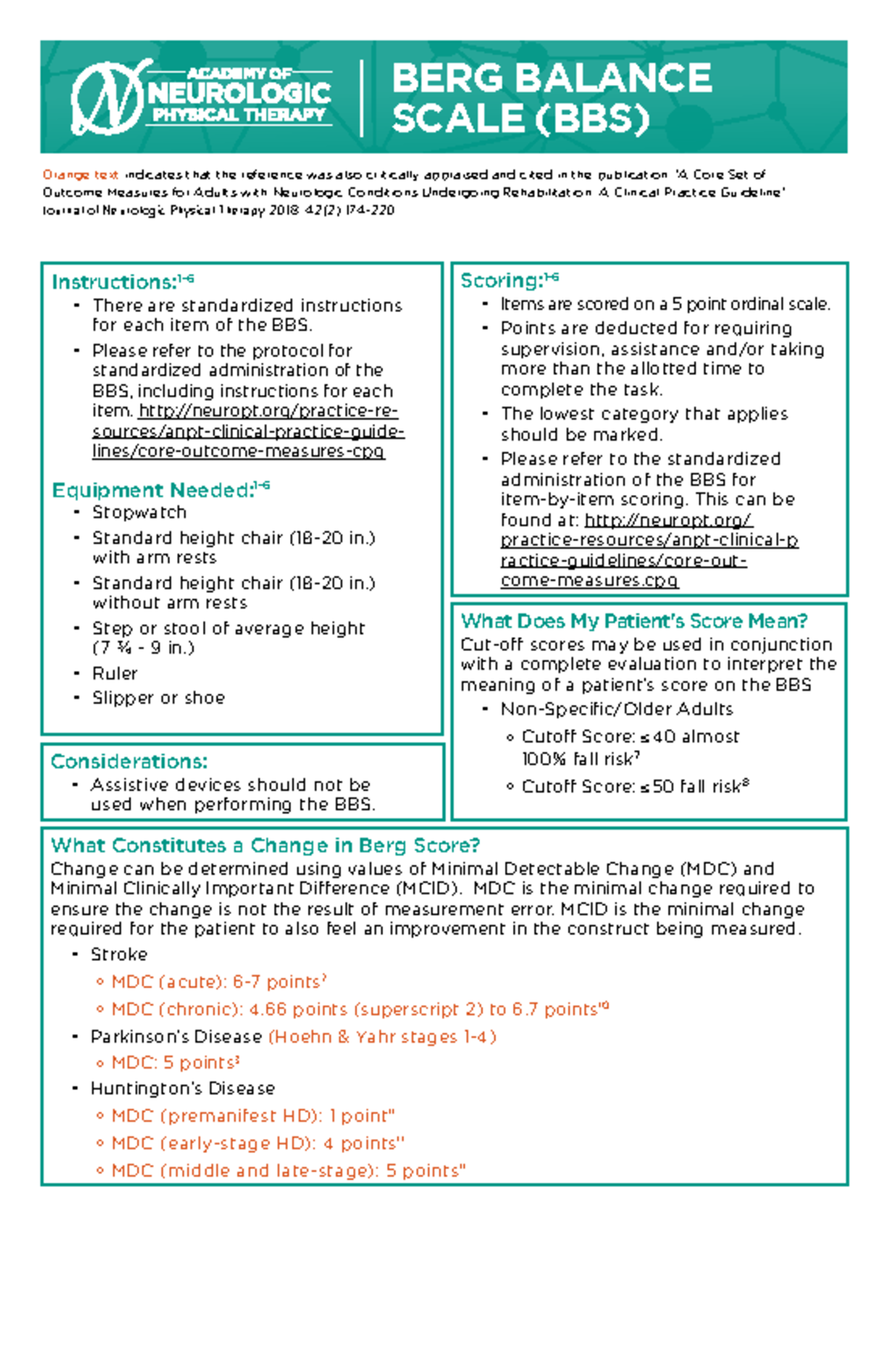 Berg Balance Scale (BBS) Guidelines and Scoring Interpretation - Studocu