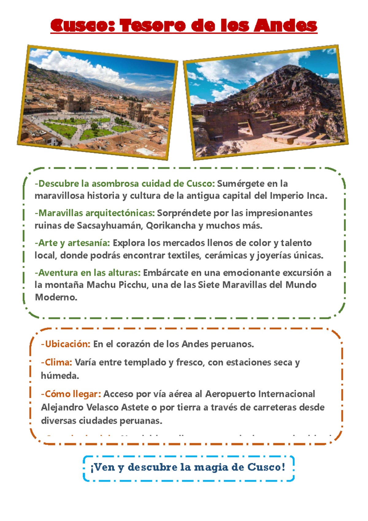 Afiche de Lengua: Descubre la Magia de Cusco y su Cultura Inca - Studocu