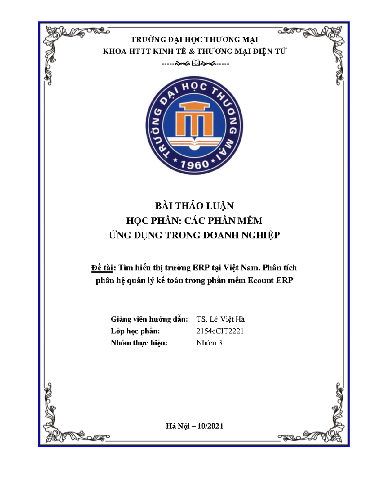 Bài thảo luận Các PMUD Nhóm 3 2154e CIT2221 - TRƯỜNG ĐẠI HỌC THƯƠNG MẠI ...