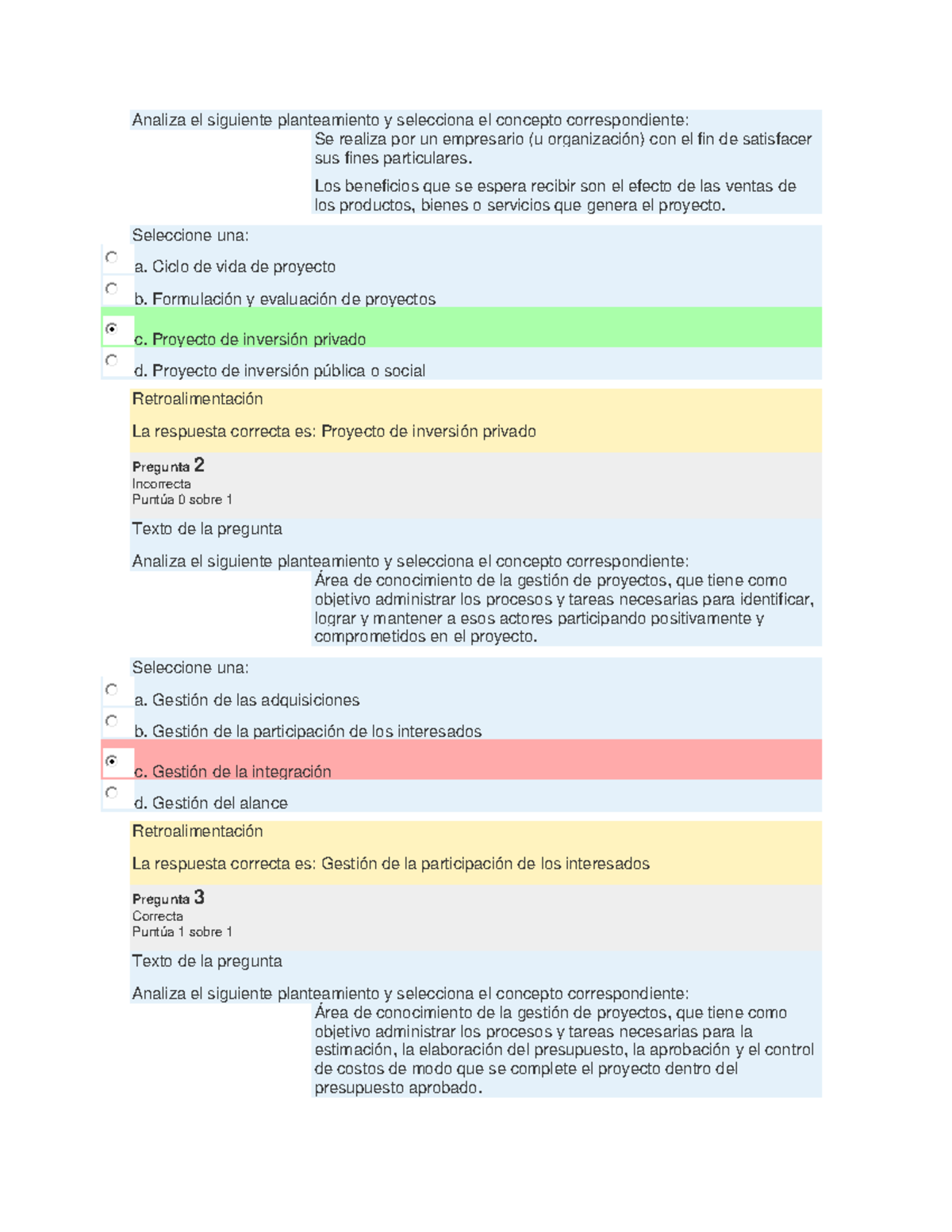 EA1. Evaluación de Proyectos: Conceptos Clave y Preguntas Examinadas - Studocu