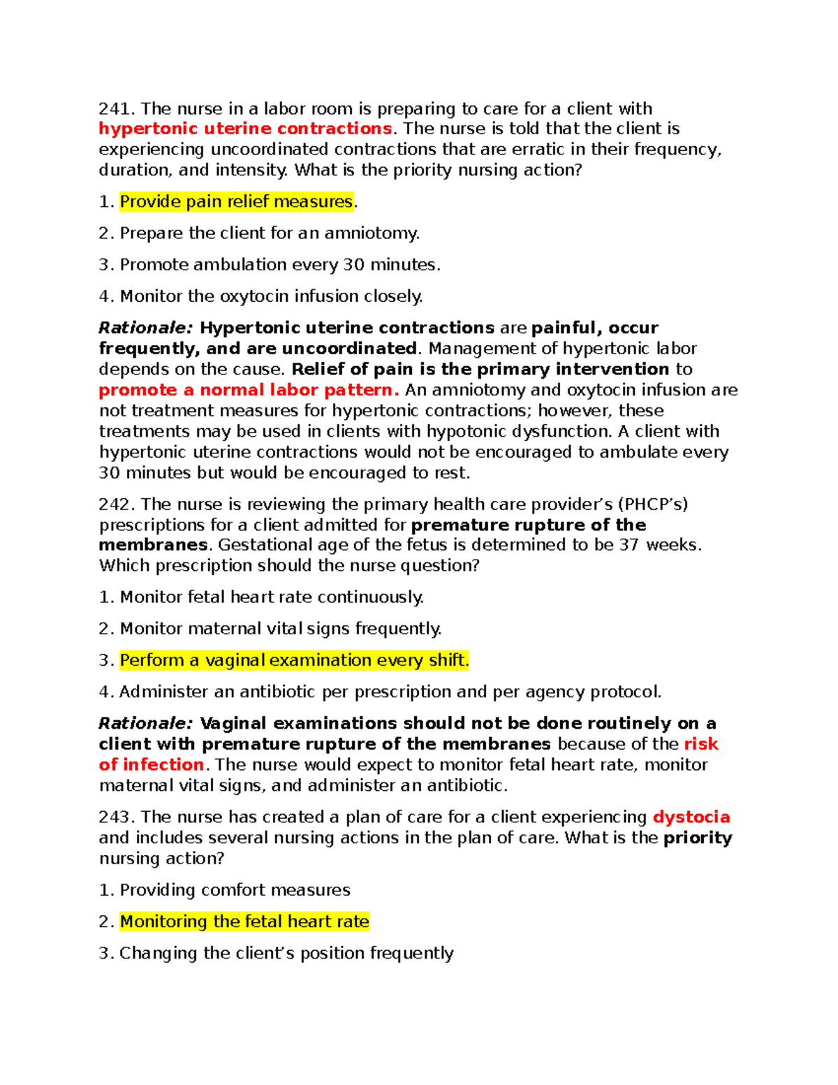 OB Nursing Questions 9: Management of Labor and Delivery Complications ...