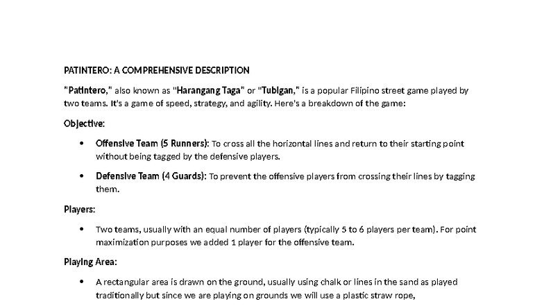 LARO NG LAHI 2: Comprehensive Guide to Traditional Filipino Games - Studocu