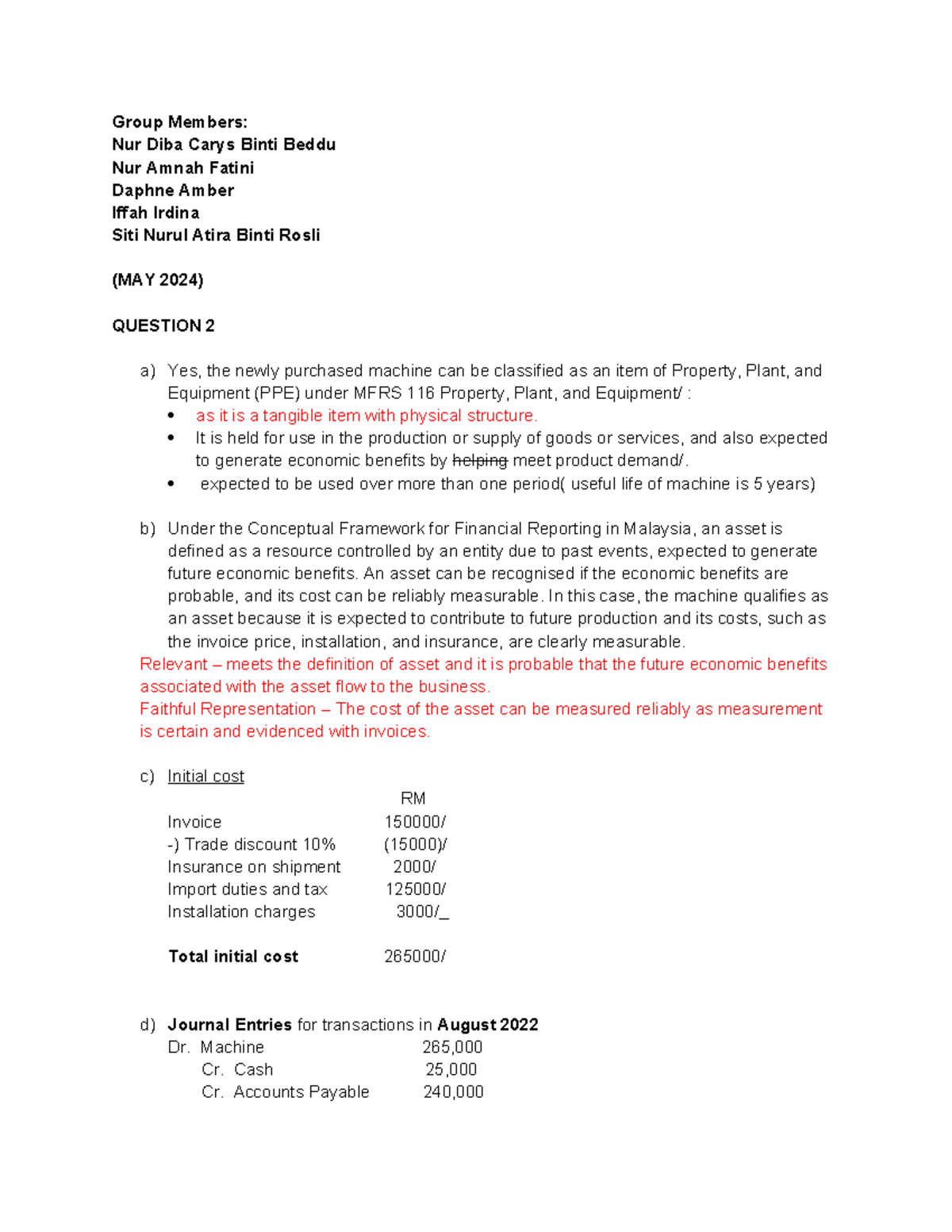 FAR210 Final Exam: MFRS 116 PPE - Journal Entries & Valuation Analysis ...
