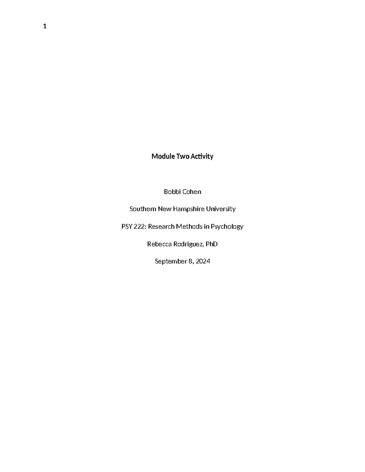 Module 2 activity - Module Two Activity Bobbi Cohen Southern New ...