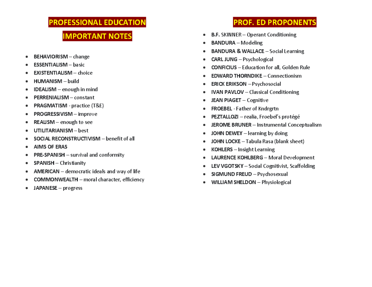PROF. ED 101: Essential Notes on Educational Theories and Principles ...