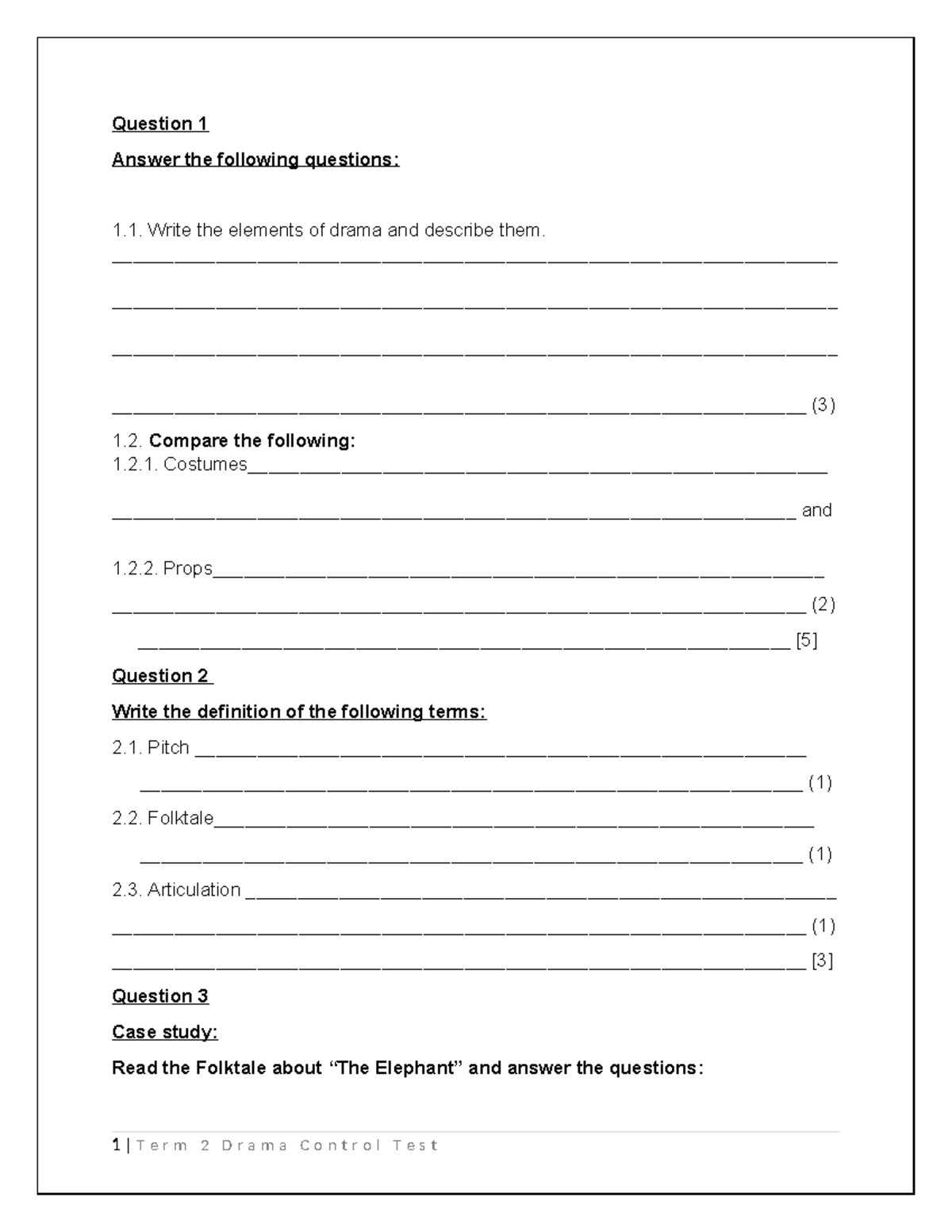 Drama Control Test Term 2 2025: Questions & Case Study Analysis - Studocu