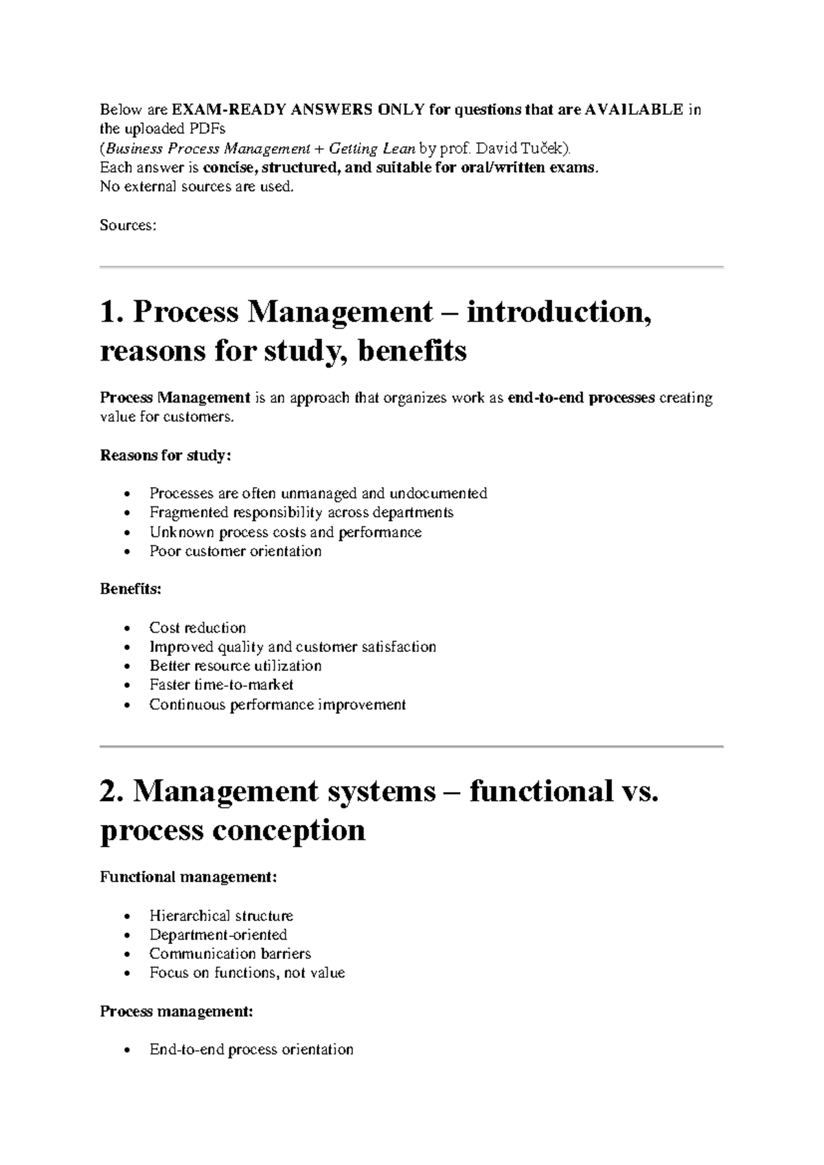 BPM 101: Exam Answers for Total Quality Management & Process Management ...