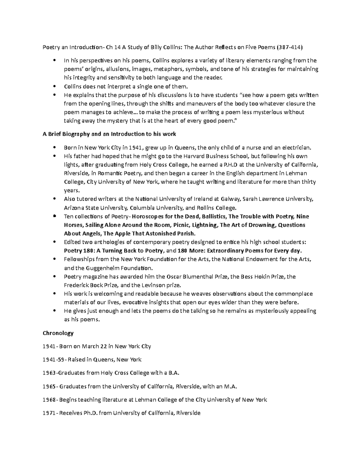 Poetry an Introduction ch 14 A Study of Billy Collins (387-414 ...