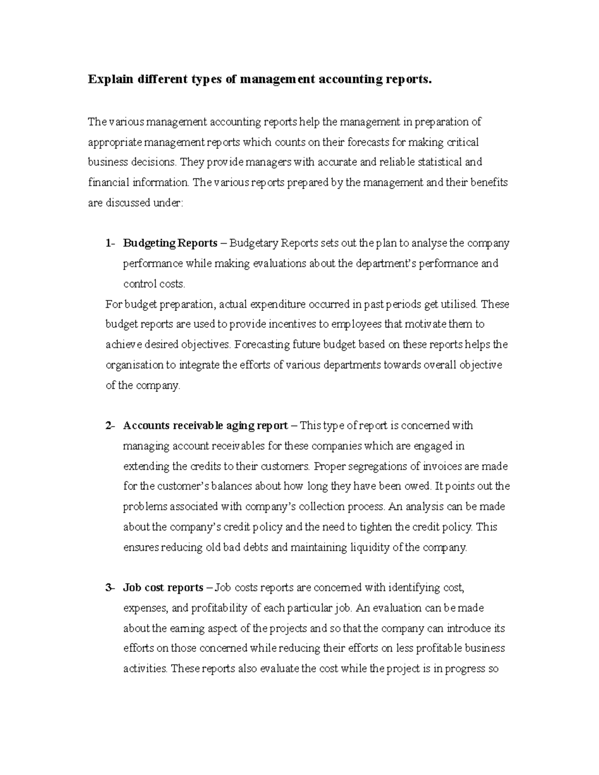 Types of Management Accounting Reports: Insights & Benefits - Studocu
