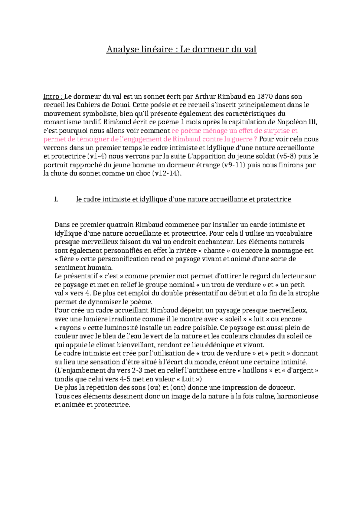 Analyse linéaire : Le dormeur du val (Rimbaud) - Étude approfondie ...