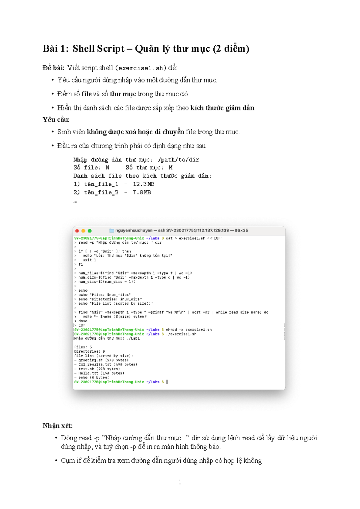 Bài 1: Shell Script Quản lý Thư Mục - Pre Test (2 điểm) - Studocu