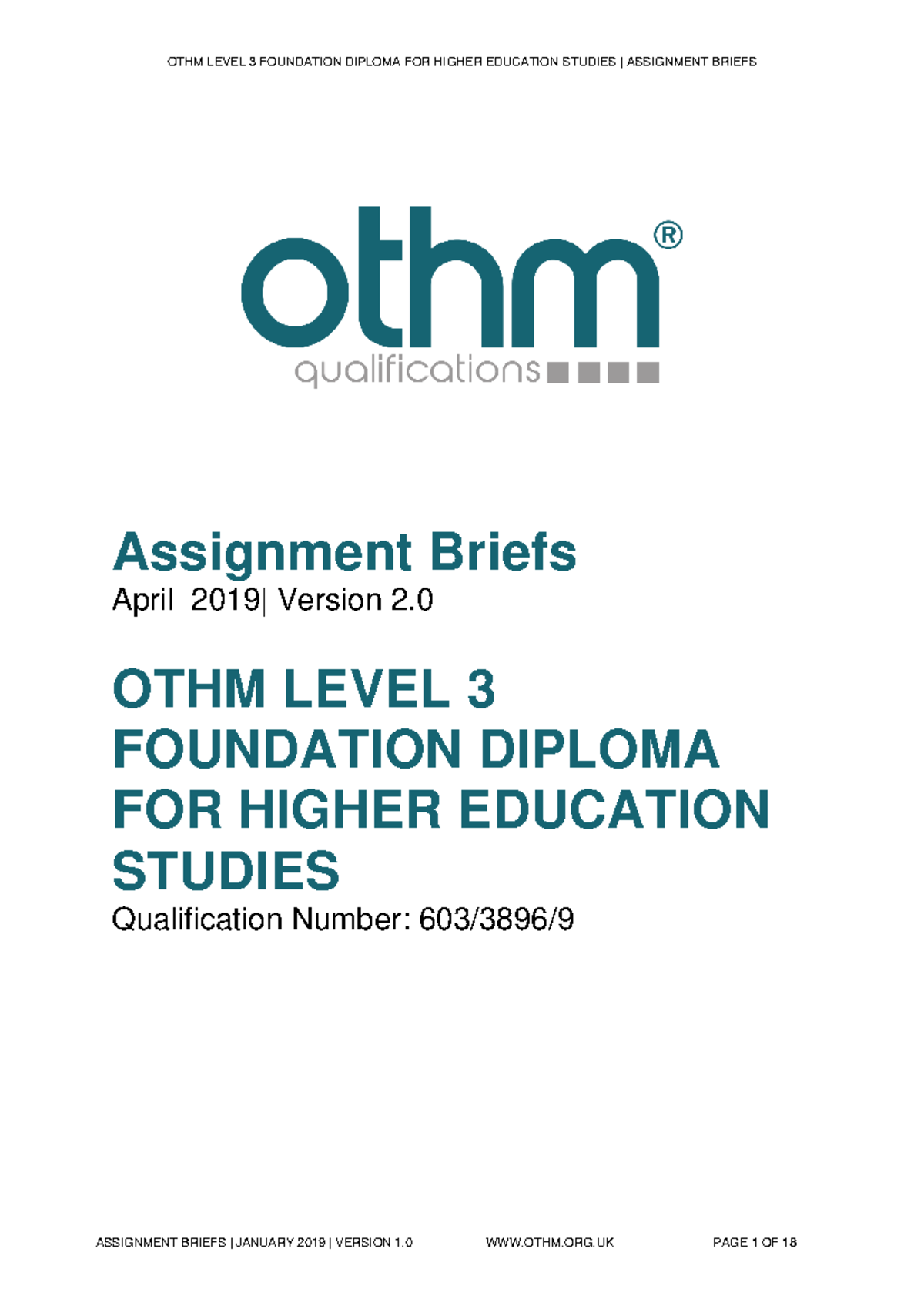 OTHM L3 FDip HES Assignment Briefs - April 2019 Edition - Studocu