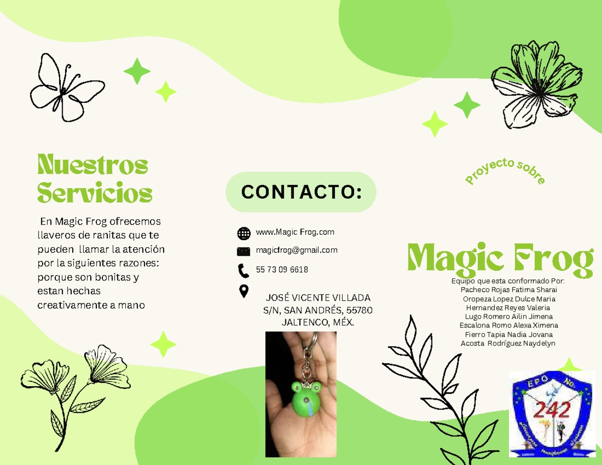 Folleto tríptico sobre la creación de llaveros de ranitas en Magic Frog ...