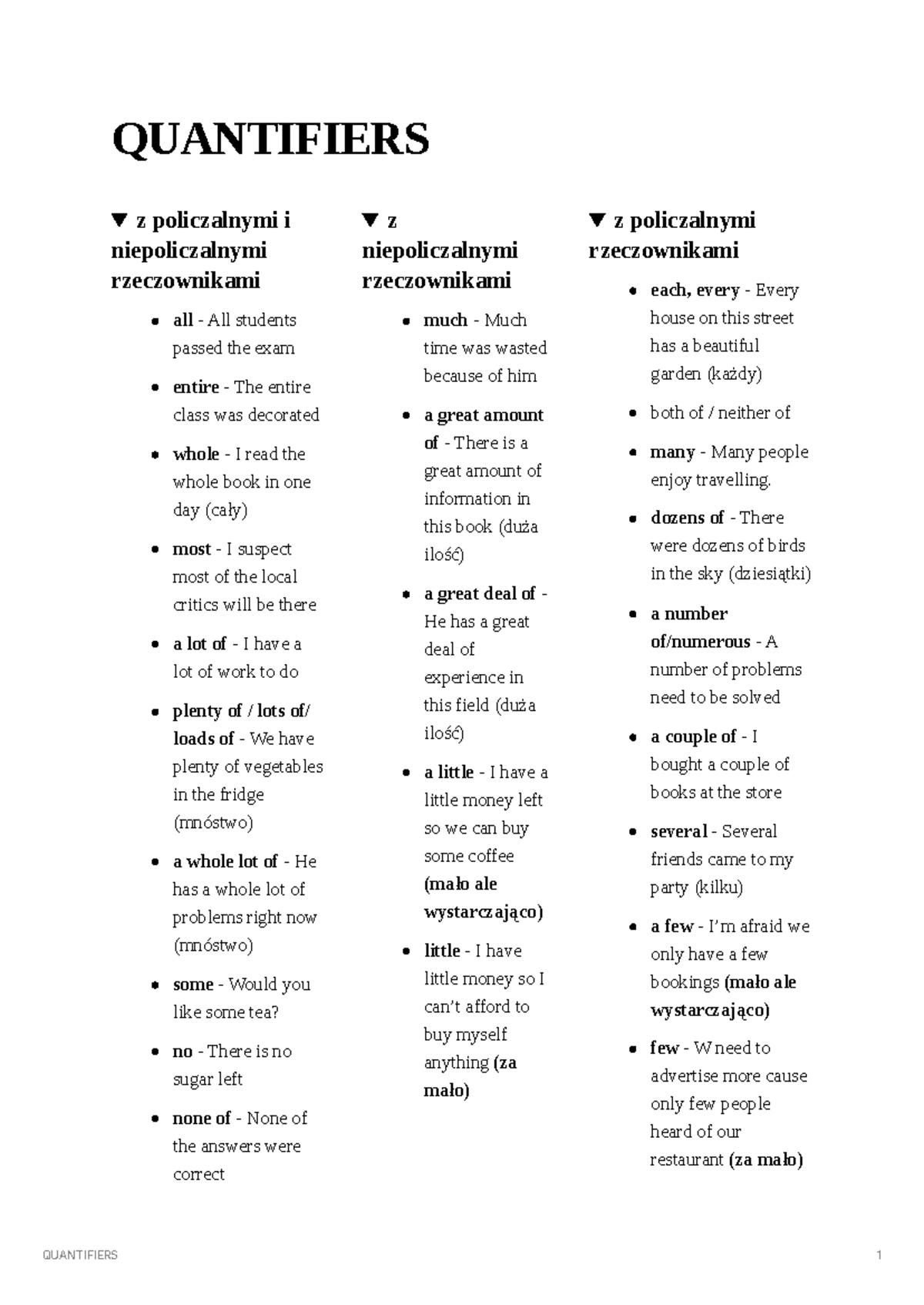 Quantifiers - Angielski Matura Notes - Studocu