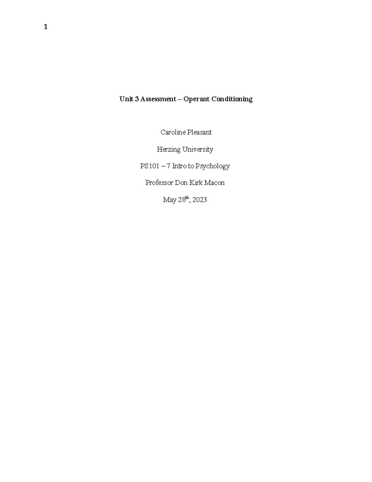 PS101 Unit 3 - Operant Conditioning Assessment Notes - Studocu