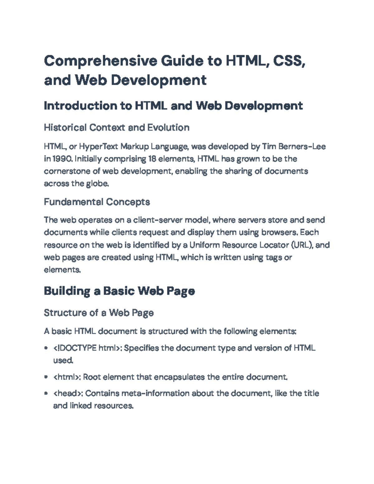 Comprehensive Guide to HTML, CSS, and Web Development Fundamentals - Comprehensive Guide to HTML ...