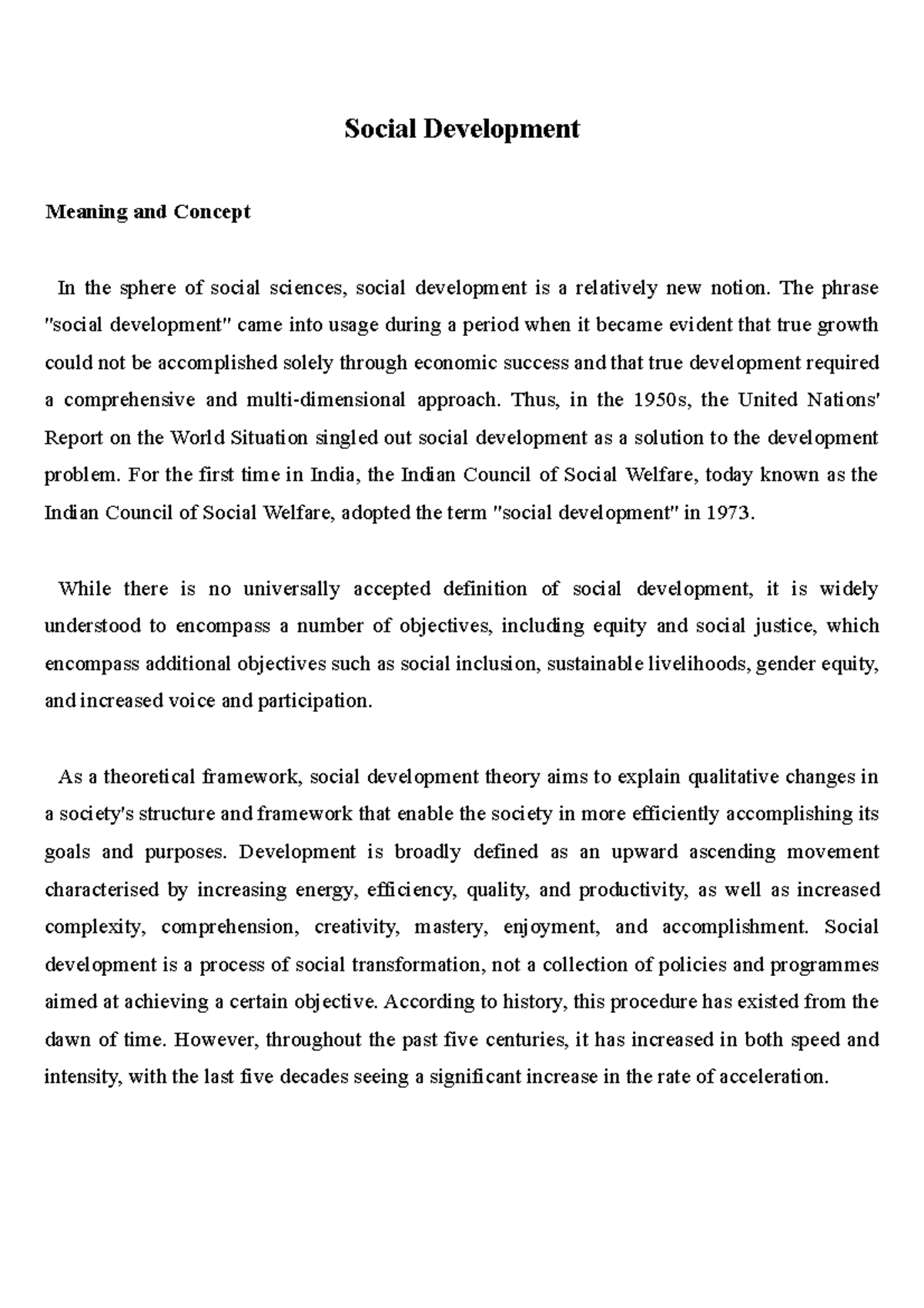Social Development - Lecture Notes 3: Concepts and Indicators - Studocu