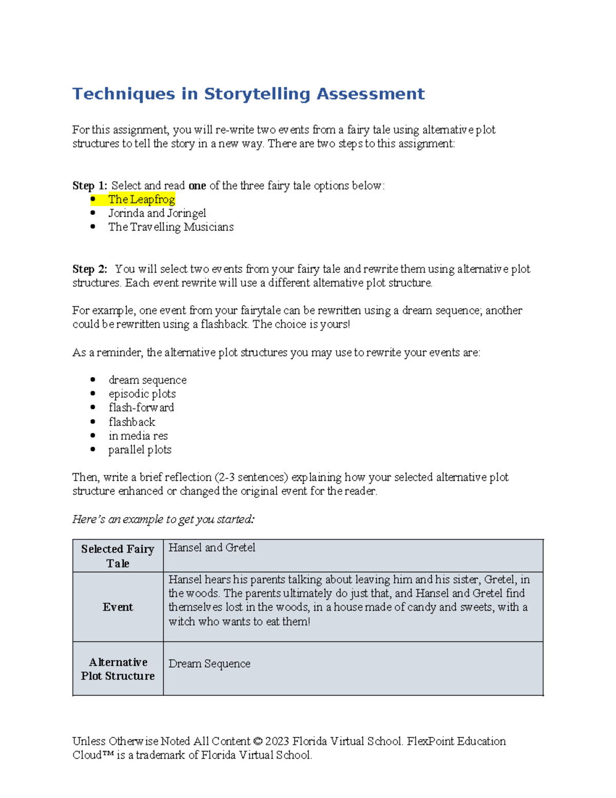 01.05 Alternative Plot Structures in Storytelling Assignment - Studocu