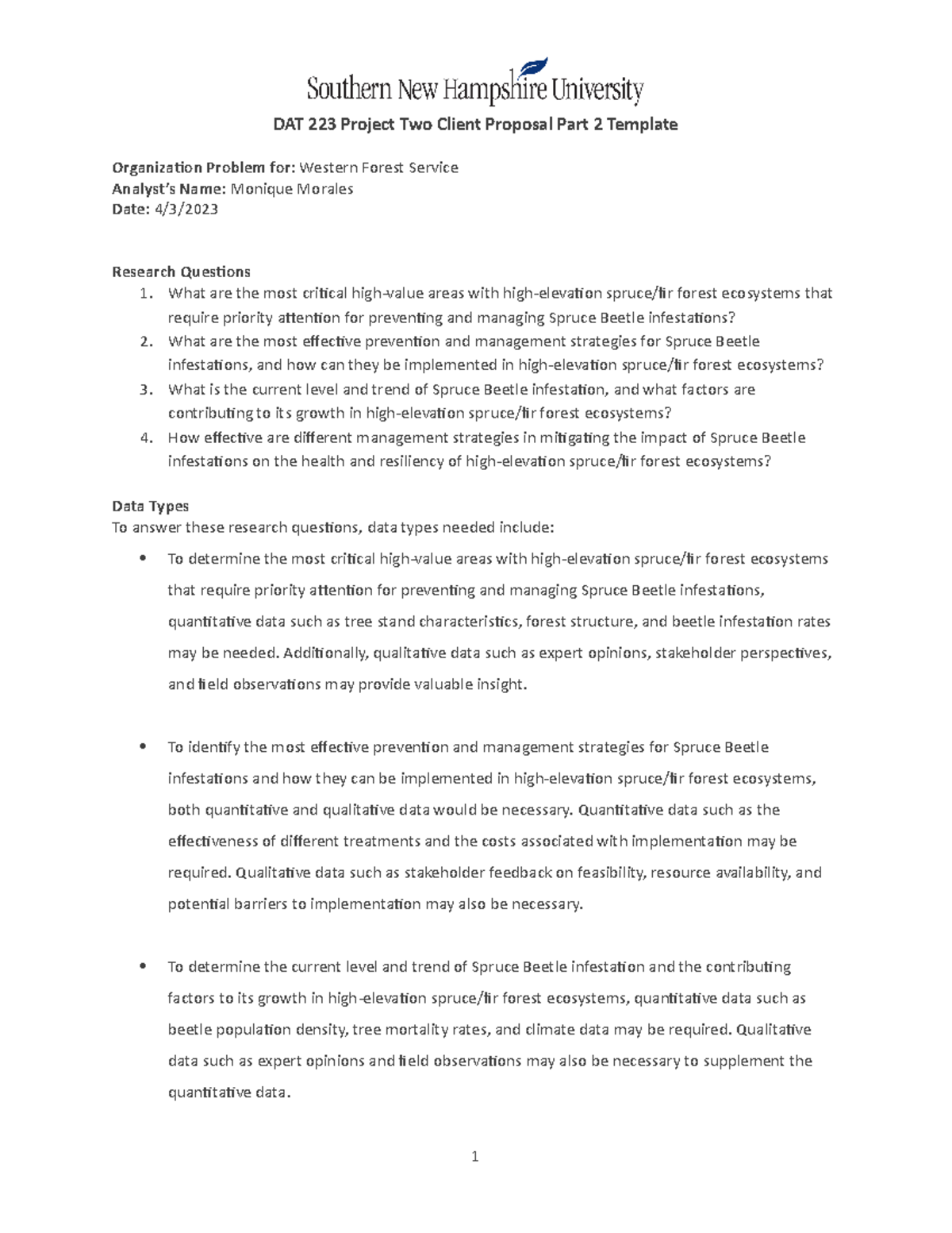 DAT 223 Project Two: WFS Spruce Beetle Management Proposal - Studocu