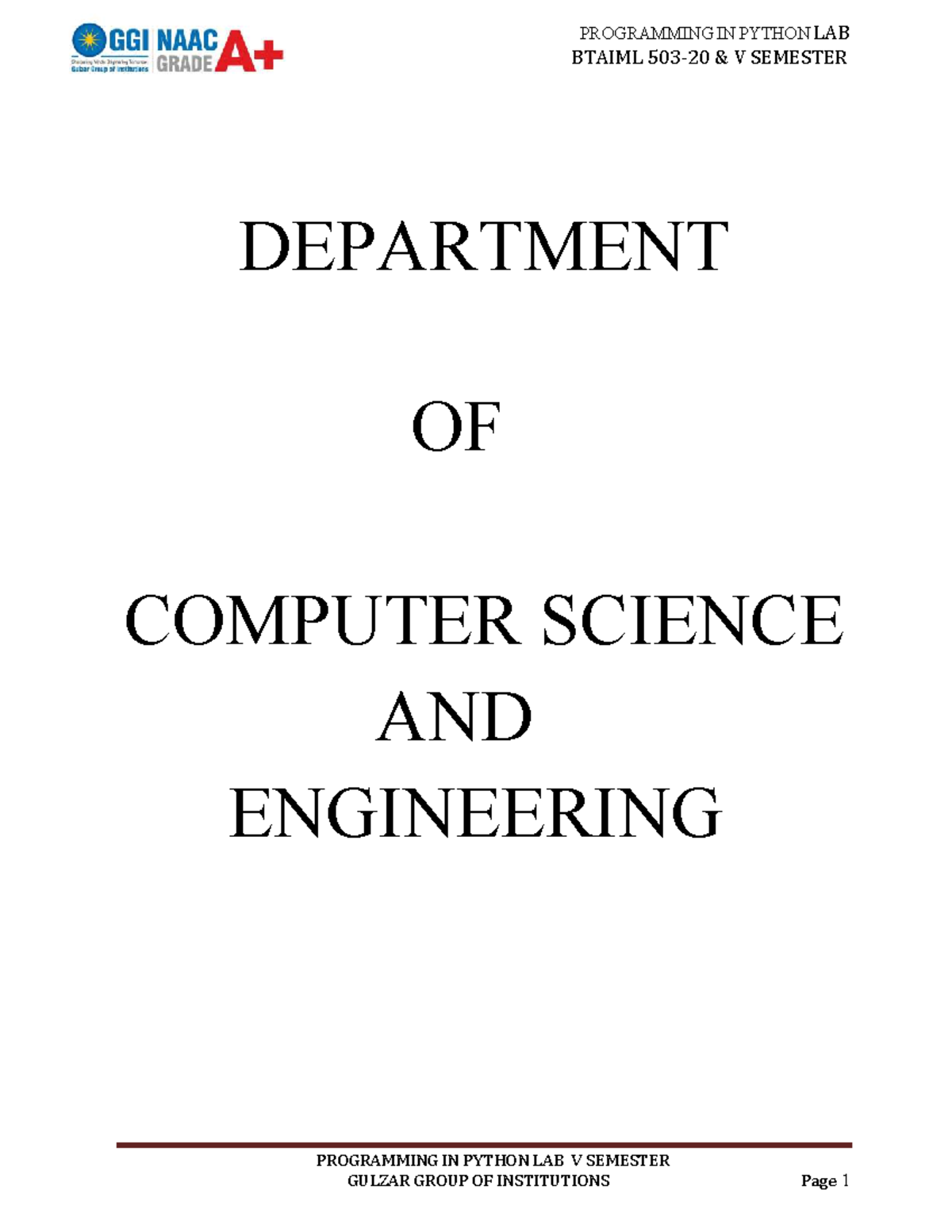 Python Lab Manual BTAIML V Semester - Gulzar Group of Institutions - Studocu