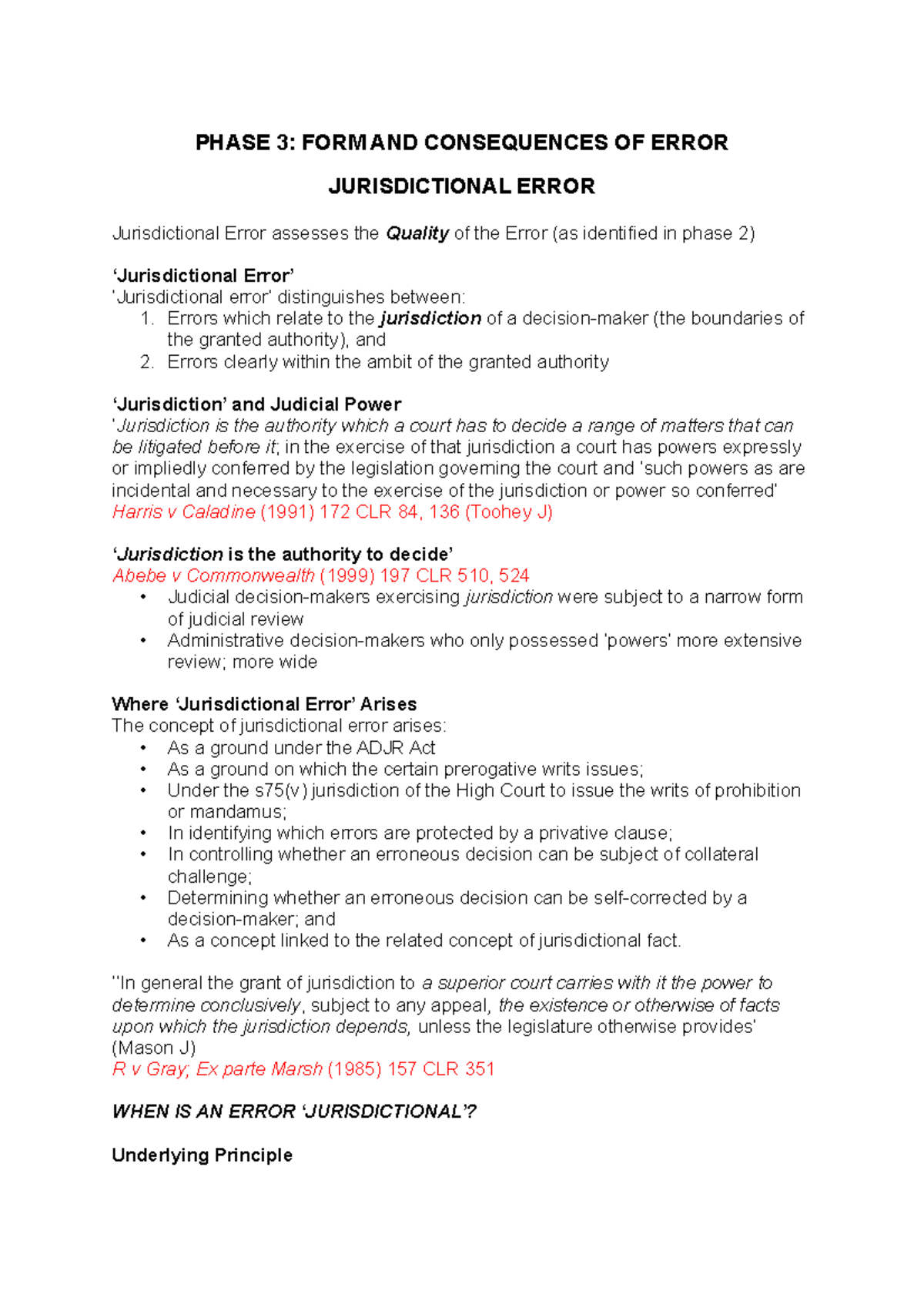 Jurisdictional Error in Judicial Review - Lecture Notes 8 - Studocu