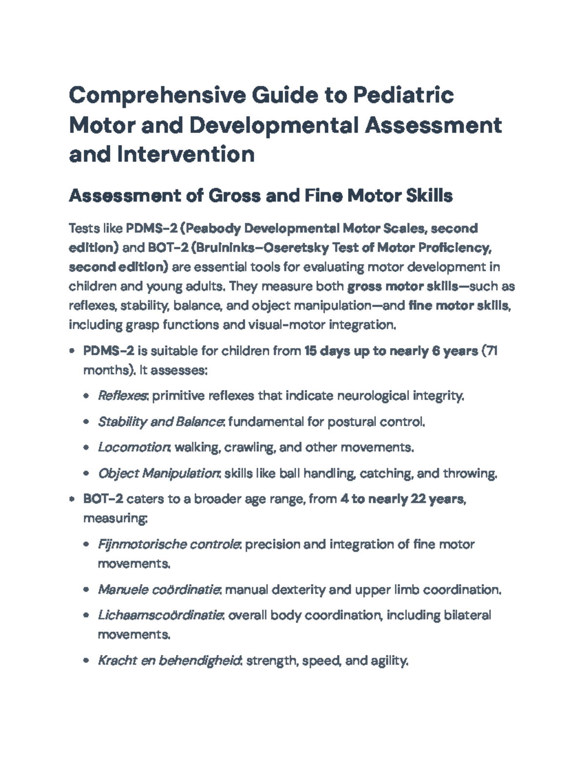 Comprehensive Guide to Pediatric Motor & Developmental Assessment (PEDS 101) - Studocu