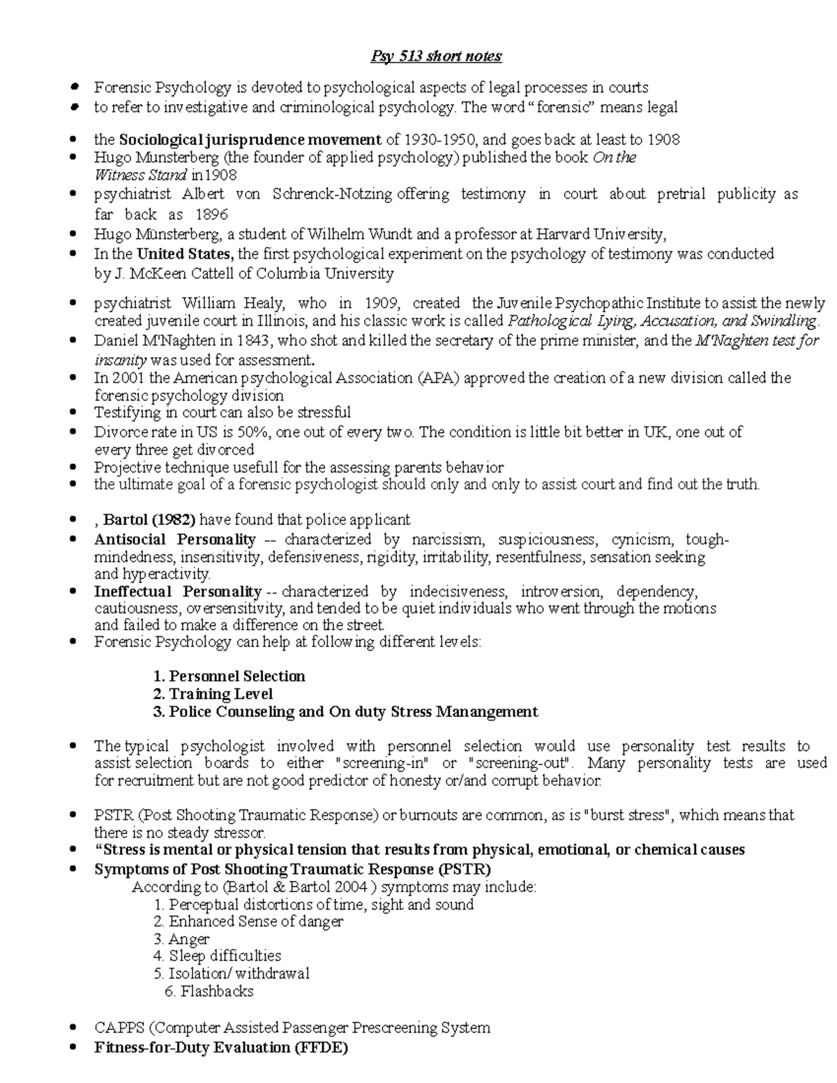 Forensic Psychology: Key Concepts and Short Notes (Psy 513) - Studocu
