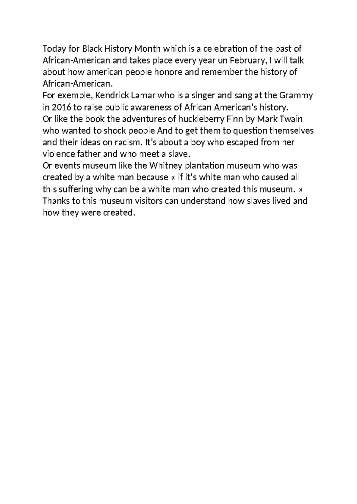 Black History Month Reflection - JDNF - Studocu