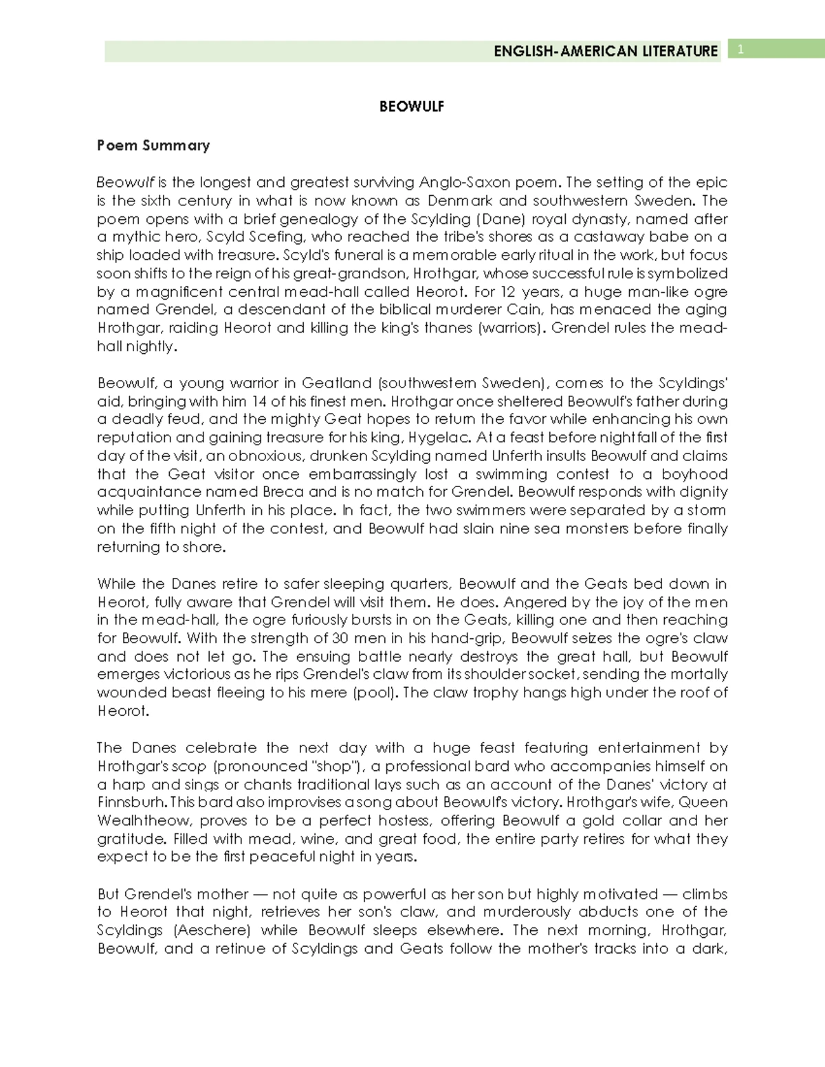 English Beowulf - Character Analysis and Behavioral Patterns - Studocu