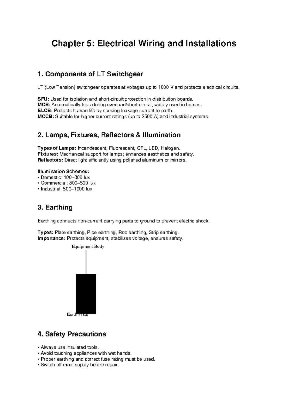 Chapter 5: Electrical Wiring & Installations Detailed Notes - Studocu