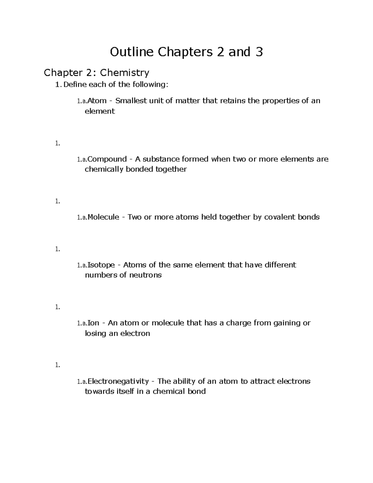 Outline of Chapters 2 and 3: Chemistry and Water - Studocu