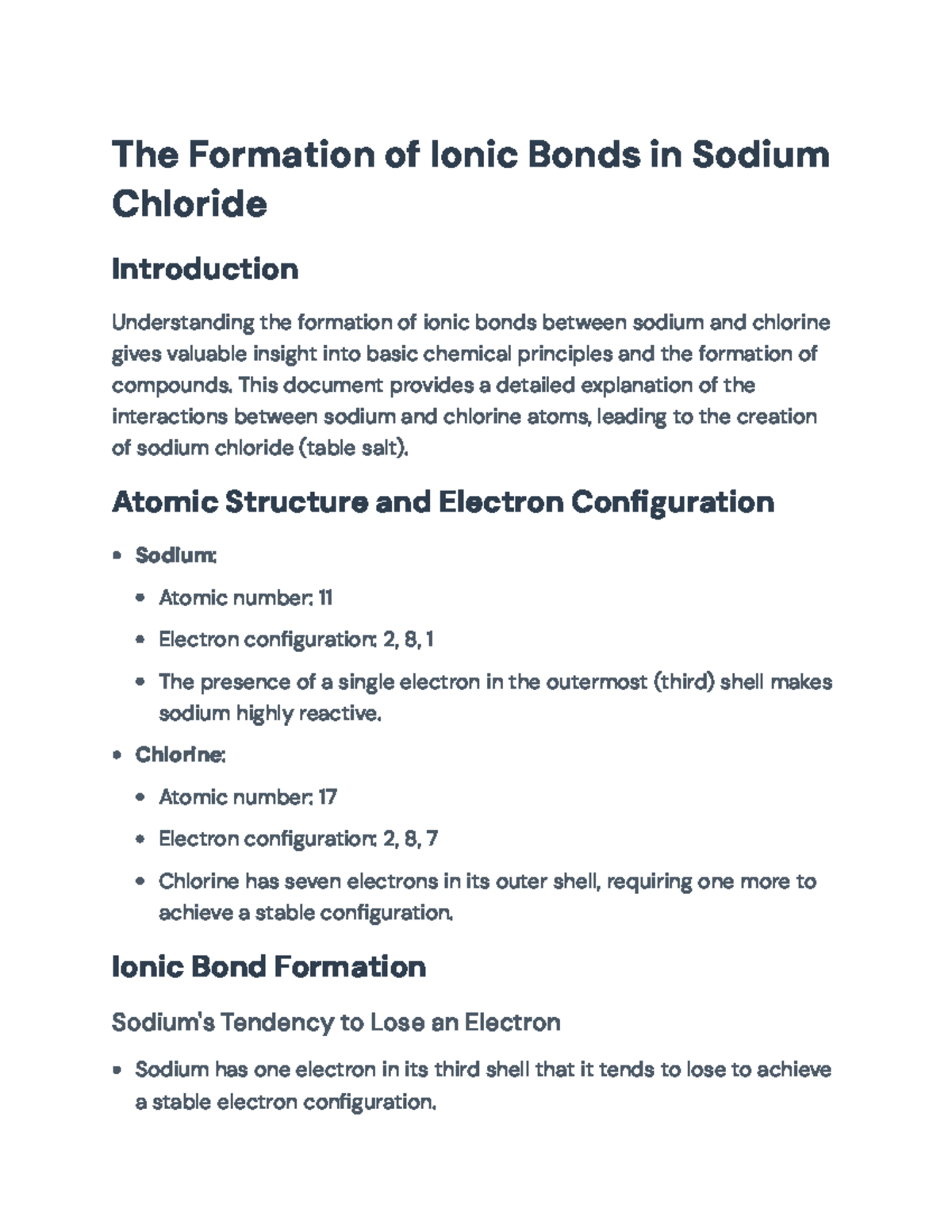 Understanding Ionic Bond Formation in Sodium Chloride (CHM 101) - The Formation of Ionic Bonds ...
